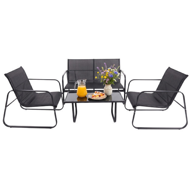 FUNFIT GARDEN Komplet mebli ogrodowych czarne Taras Krzesła Stolik Sofa ...