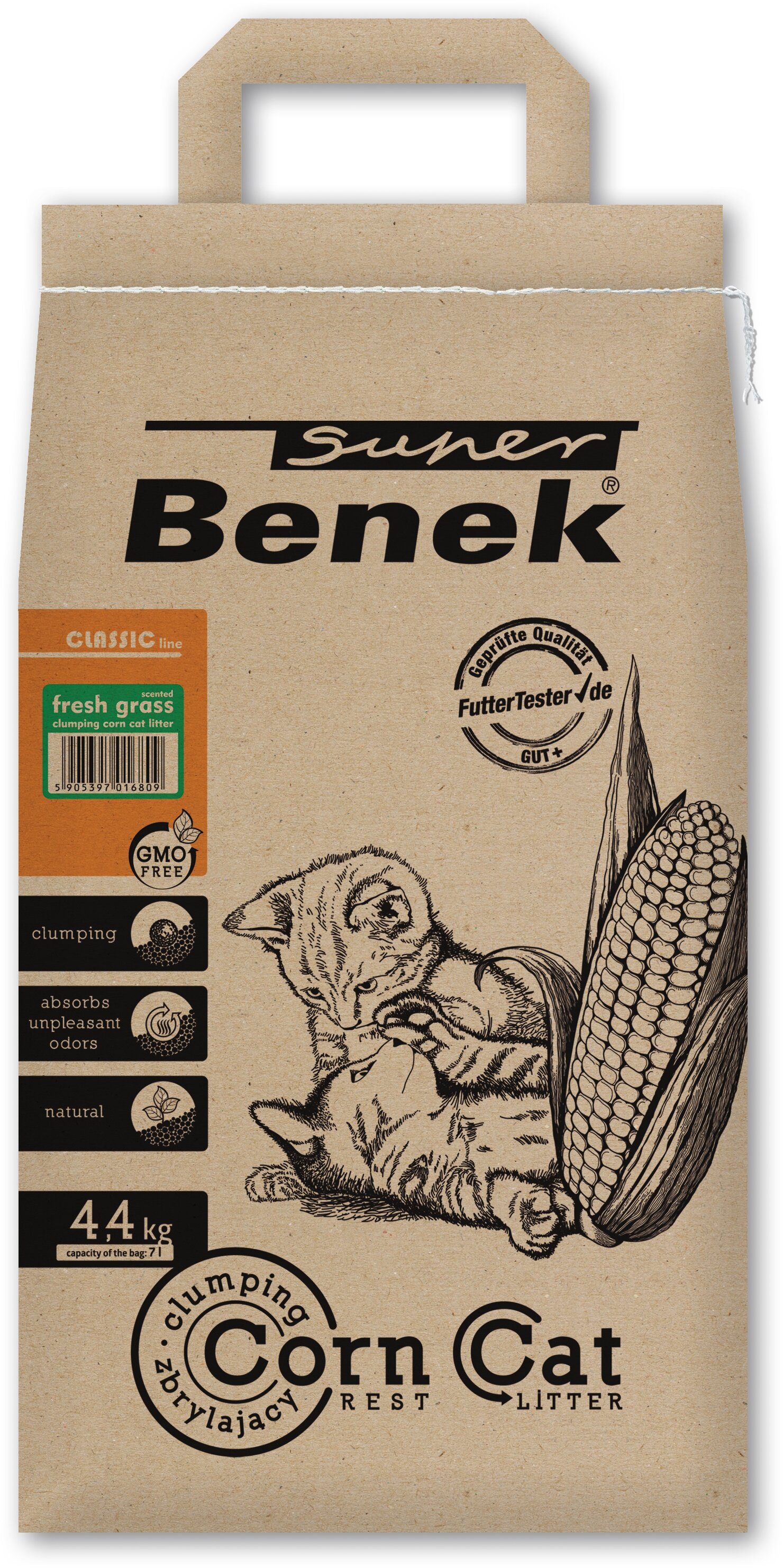 SUPER BENEK Corn Cat Świeża Trawa 7 L Żwirek dla kota - niskie ceny i ...