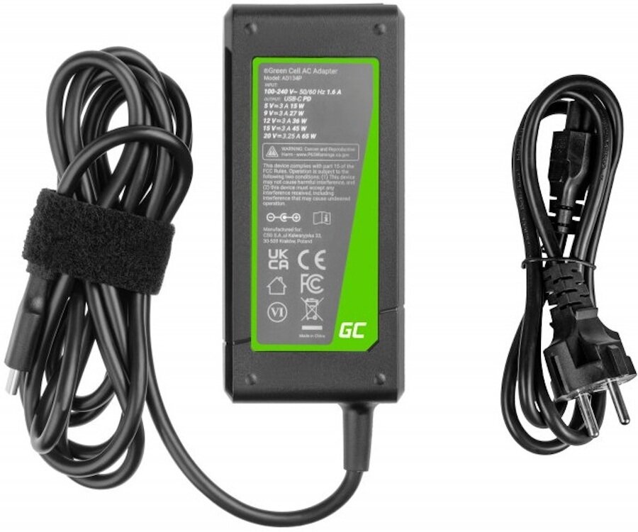 GREENCELL AD134P 65W PD ładowarka do laptopa USB-C Zasilacz do laptopa ...