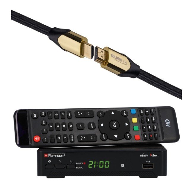 OPTICUM HbbTv T-BOX H.265/HEVC/DVB-T2 + Kabel HDMI - HDMI GÖTZE&JENSEN ...
