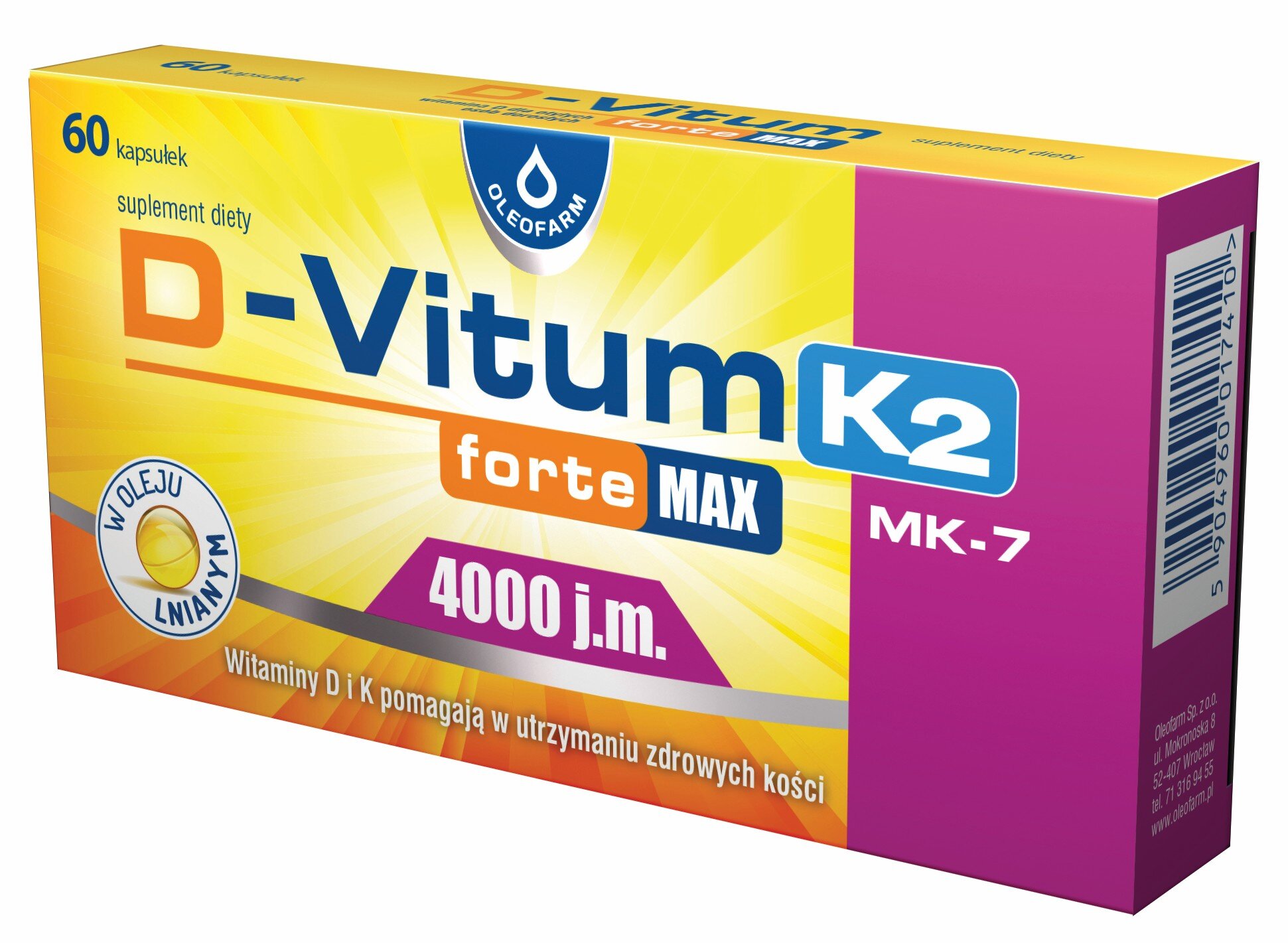OLEOFARM D-Vitum K2 Forte Max 4000 j.m (60 kapsułek) Kompleks witamin ...