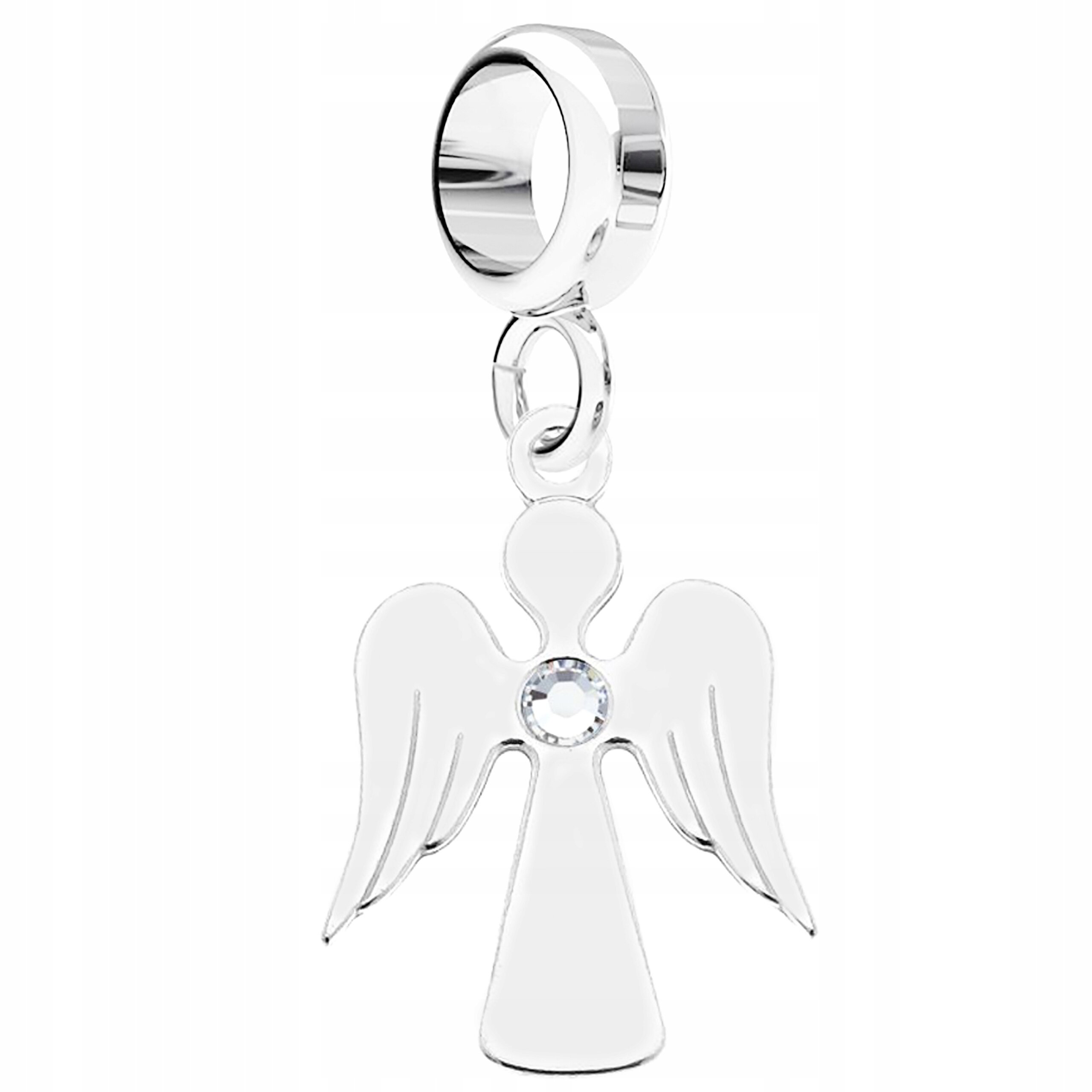 Charms Srebrny z Aniołkiem Angel Anioł Stróż Biała Cyrkonia SREBRO 925 ...