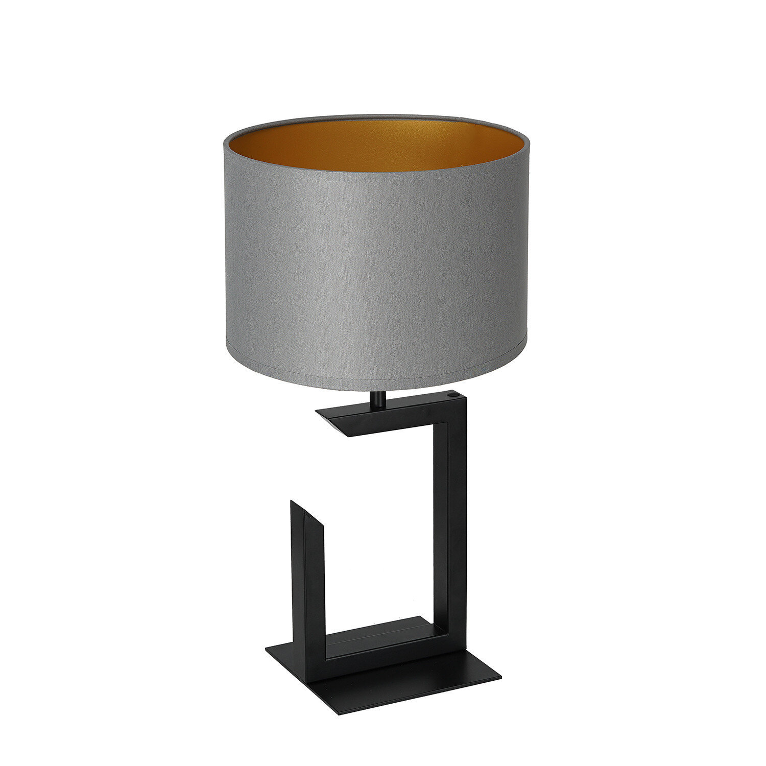 Luminex Lampa stołowa czarna metalowa podstawa szary abażur ze złotym ...