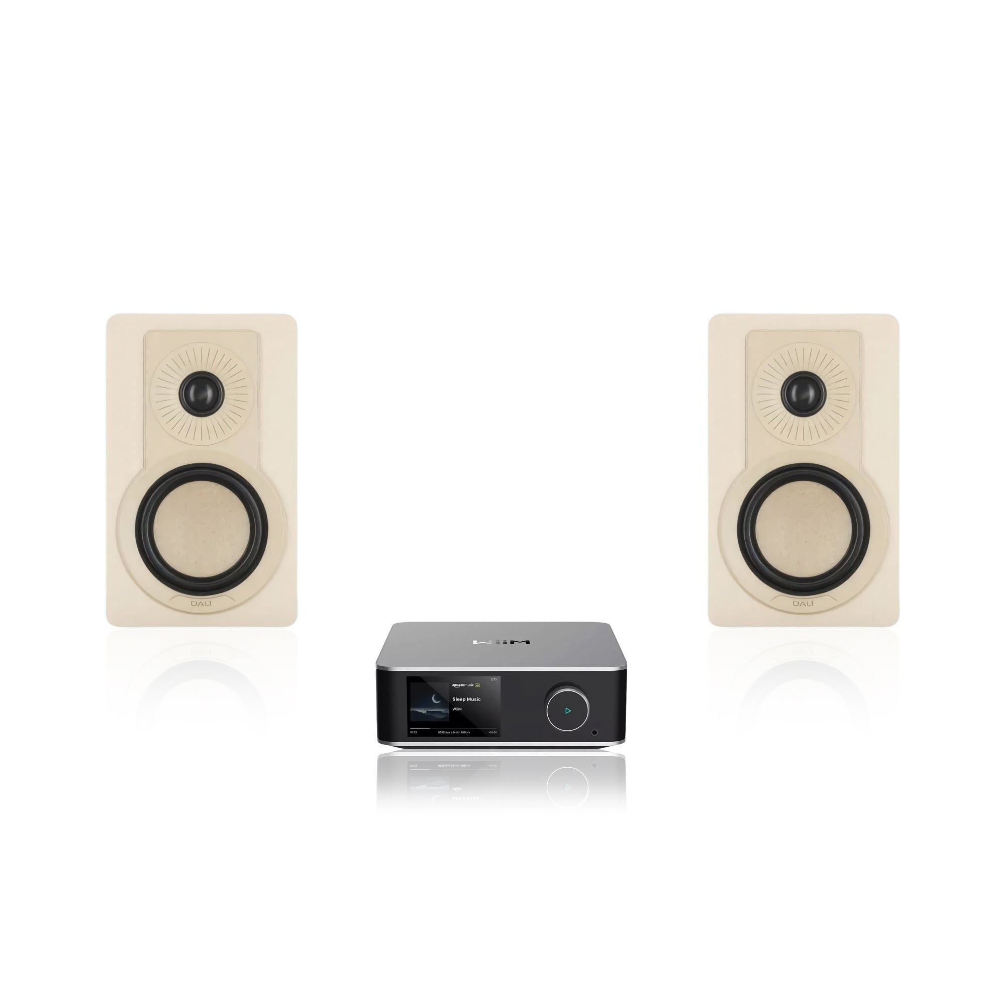 WIIM Utra Amp Srebrny + Kolumny głośnikowe DALI Kupid Karmelowy (2 szt.) Wzmacniacz - niskie ...
