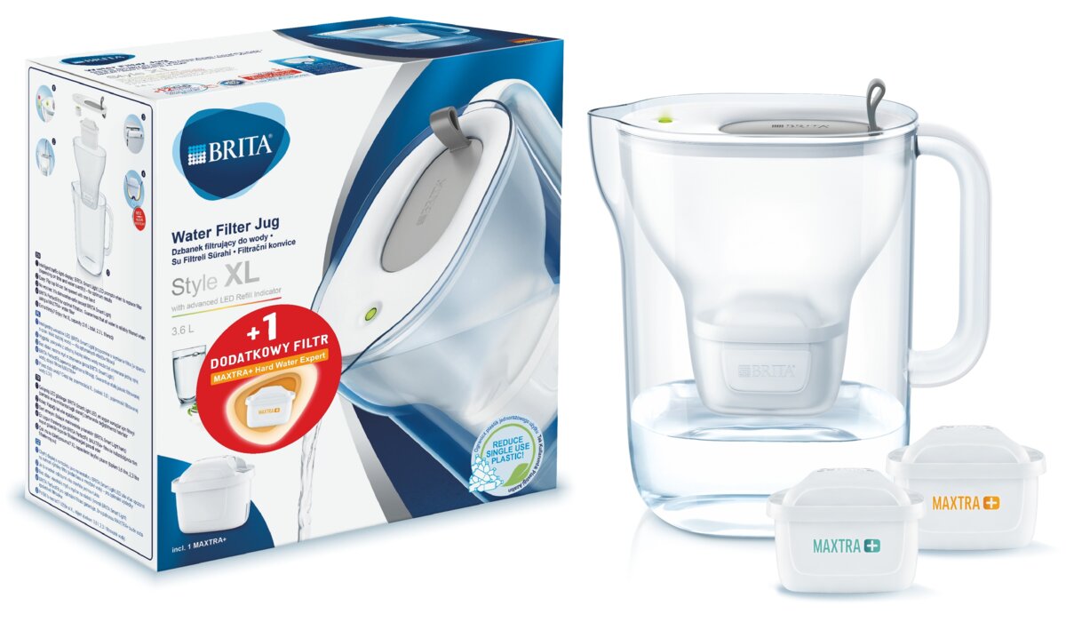 BRITA Style XL Biały + 2 wkłady (1 Pure + 1 Hard) Dzbanek filtrujący ...