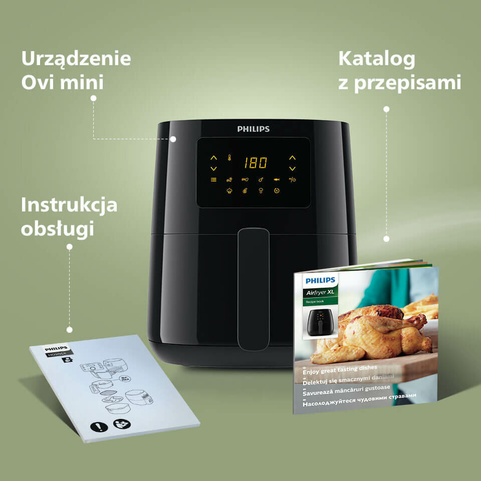 PHILIPS Essential Ovi Mini HD9252/90 Czarny Air Fryer Frytkownica ...
