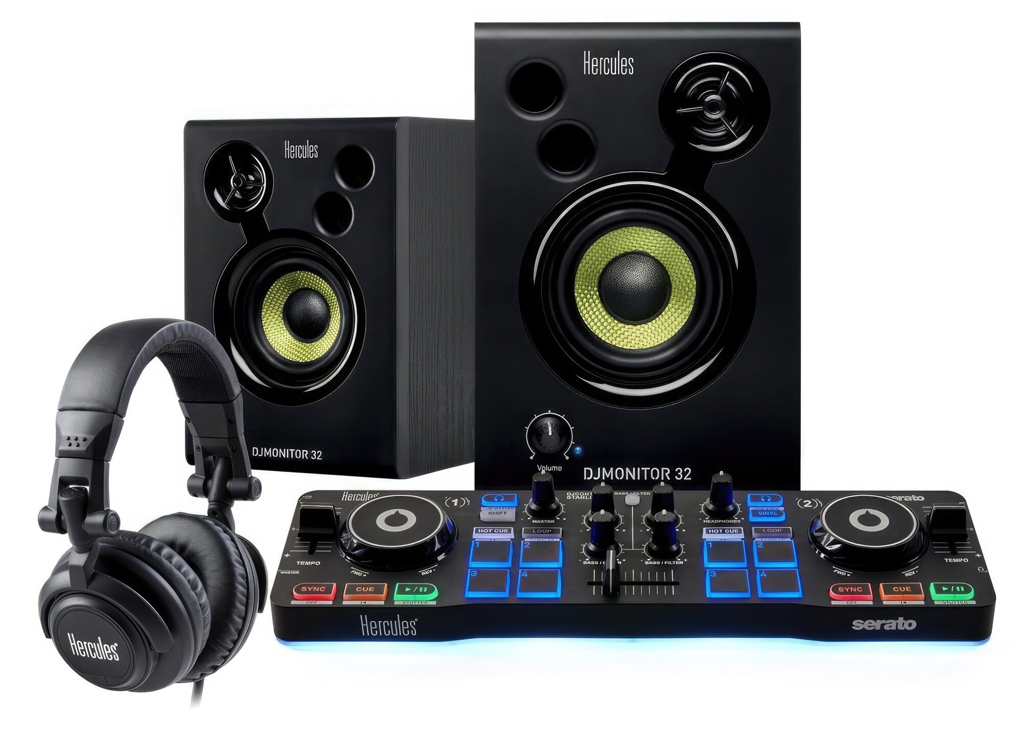 HERCULES Starter Kit + Głośniki DJ Monitor 32 + Słuchawki HDP DJ M40.2 ...