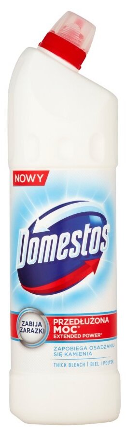 DOMESTOS Przedłużona Moc Biel i Połysk 1250 ml Płyn do czyszczenia toalety - niskie ceny i ...