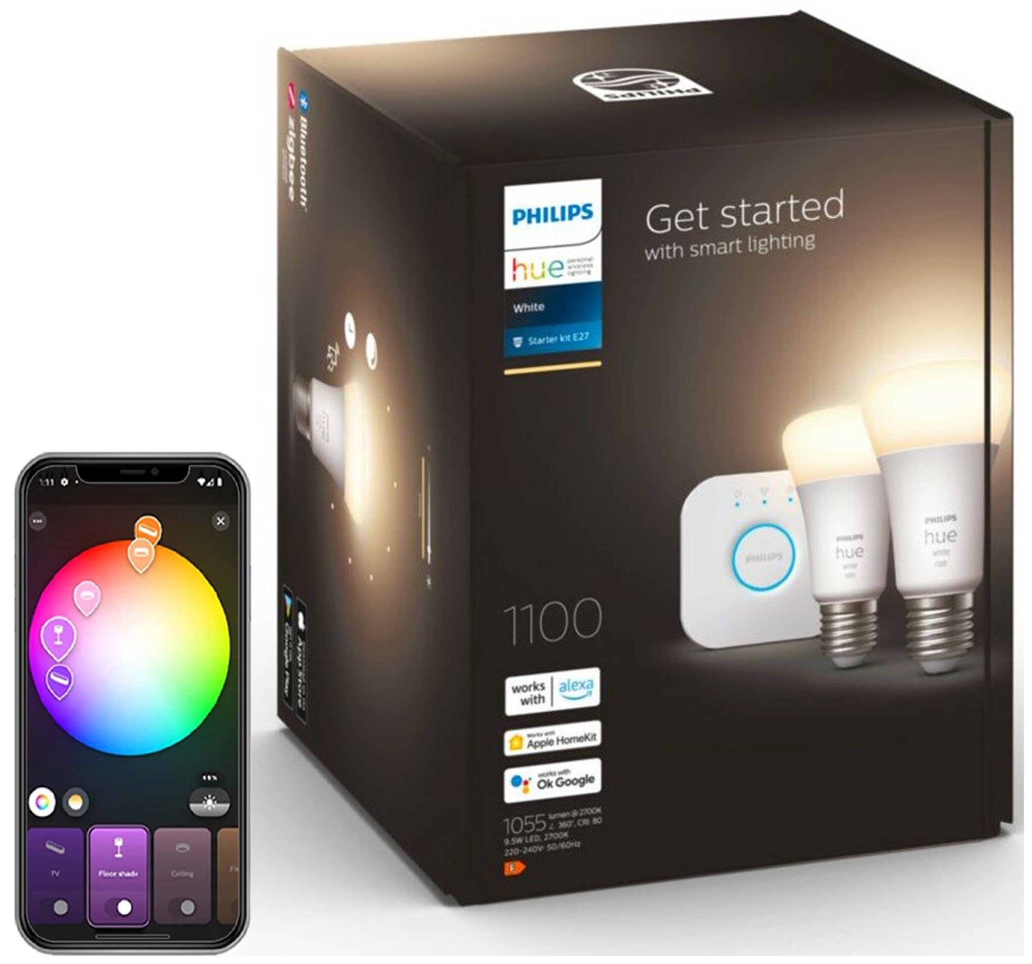 PHILIPS HUE 929002469201 10W E27 Bluetooth, ZigBee (2 szt.) + mostek ...