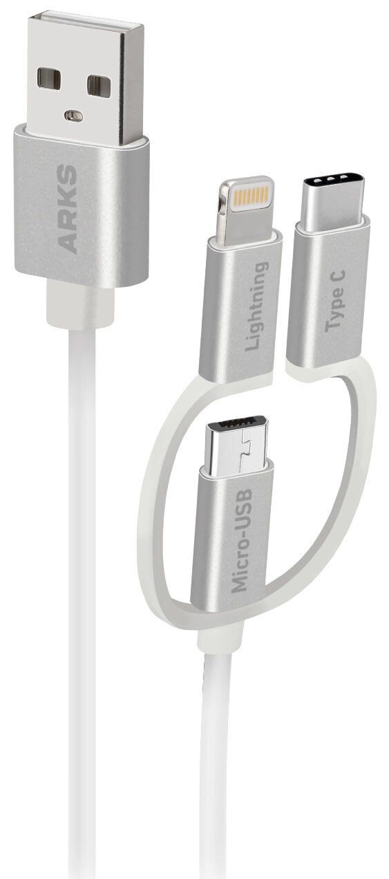 ARKS 1.2 m Biały Kabel USB - Micro USB/Lightning/USB-C - niskie ceny i opinie w Media Expert