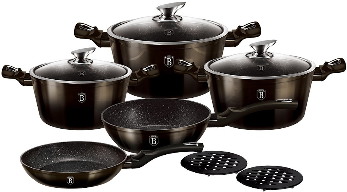 BERLINGER HAUS Metallic Line Shiny Black Edition BH-6615 (13 elementów) Zestaw garnków - niskie ...