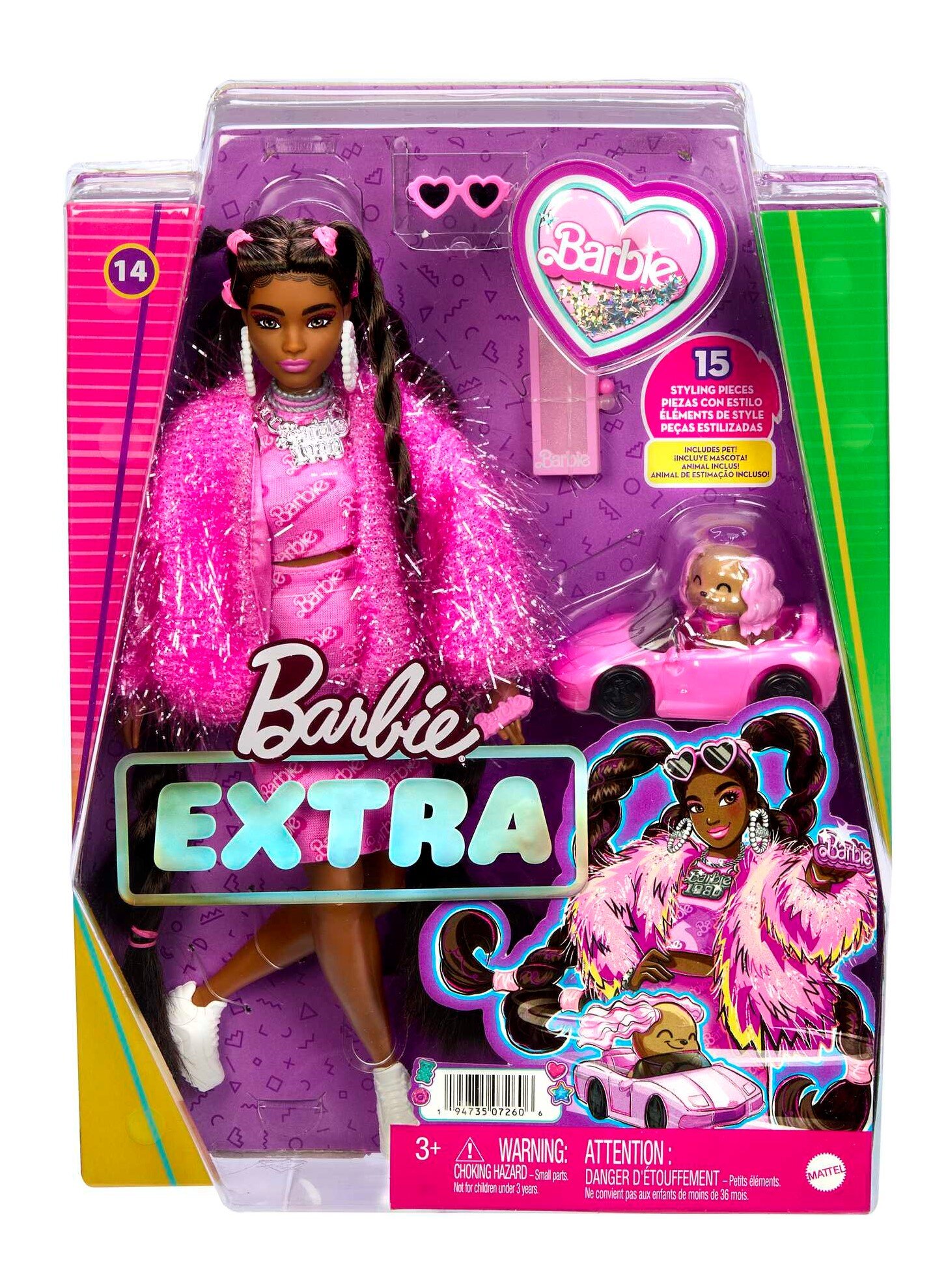 Barbie Extra Różowy strój Brązowe kucyki HHN06 Lalka - niskie ceny i ...