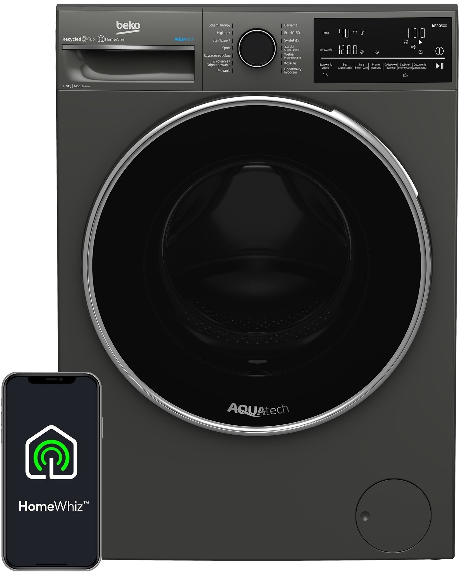 BEKO B5WFT89408MDC BPRO500 9kg 1400 obr Manhattan Gray Aquatech A ...