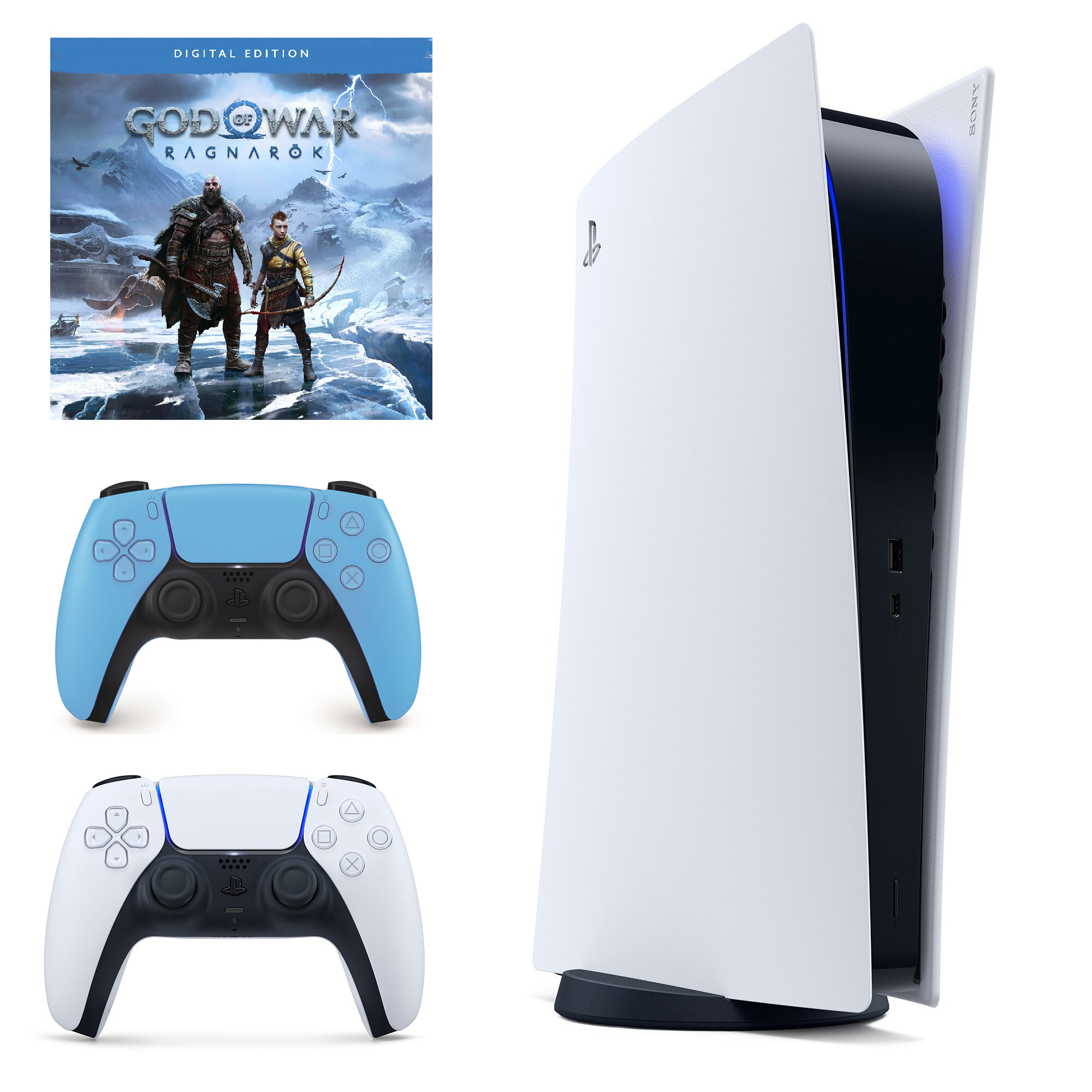SONY PlayStation 5 Digital + God Of War Ragnarok (klucz aktywacyjny) + Kontroler DualSense ...