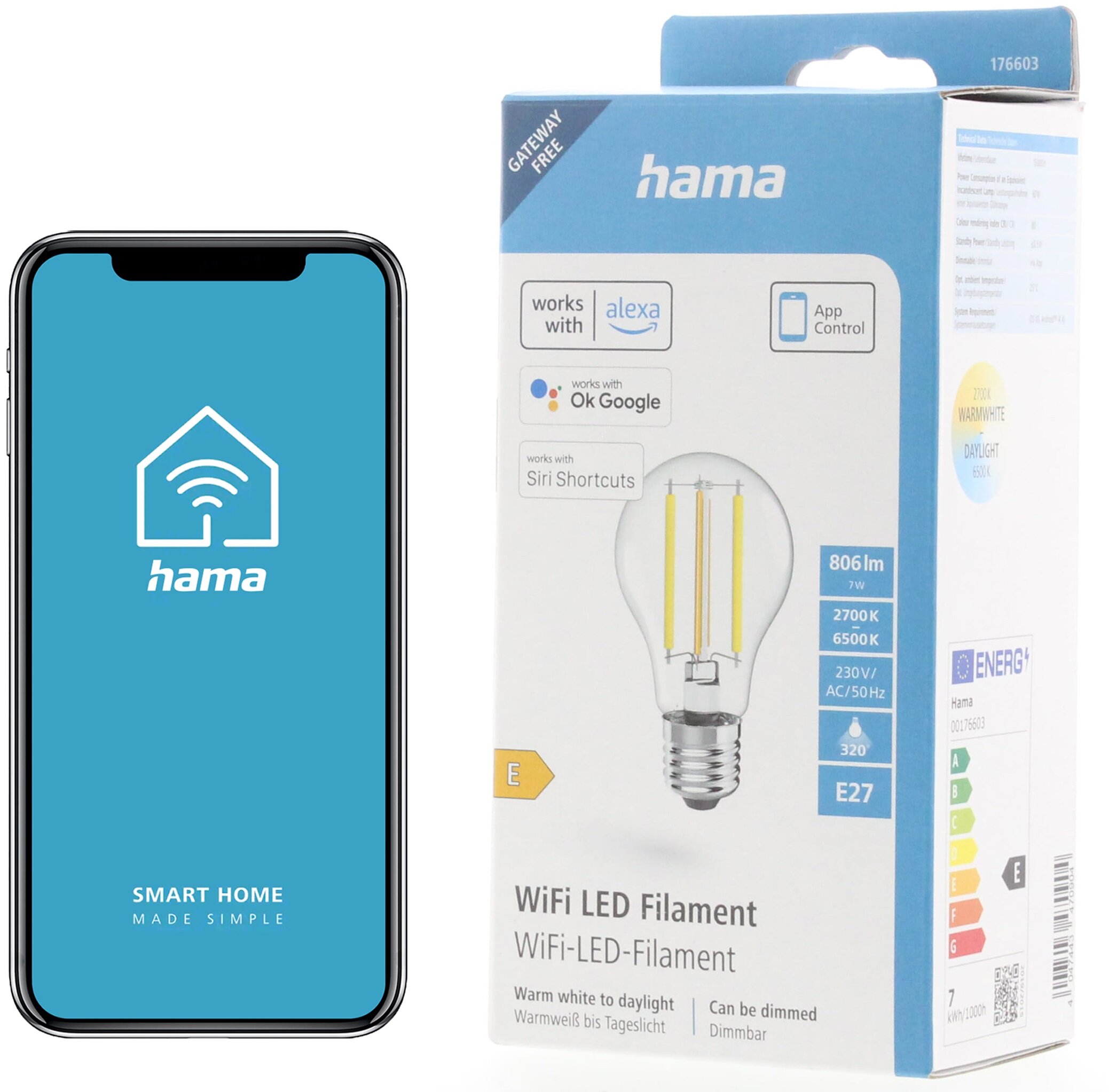 HAMA 176603 E27 7W WiFi Inteligentna żarówka LED - niskie ceny i opinie ...