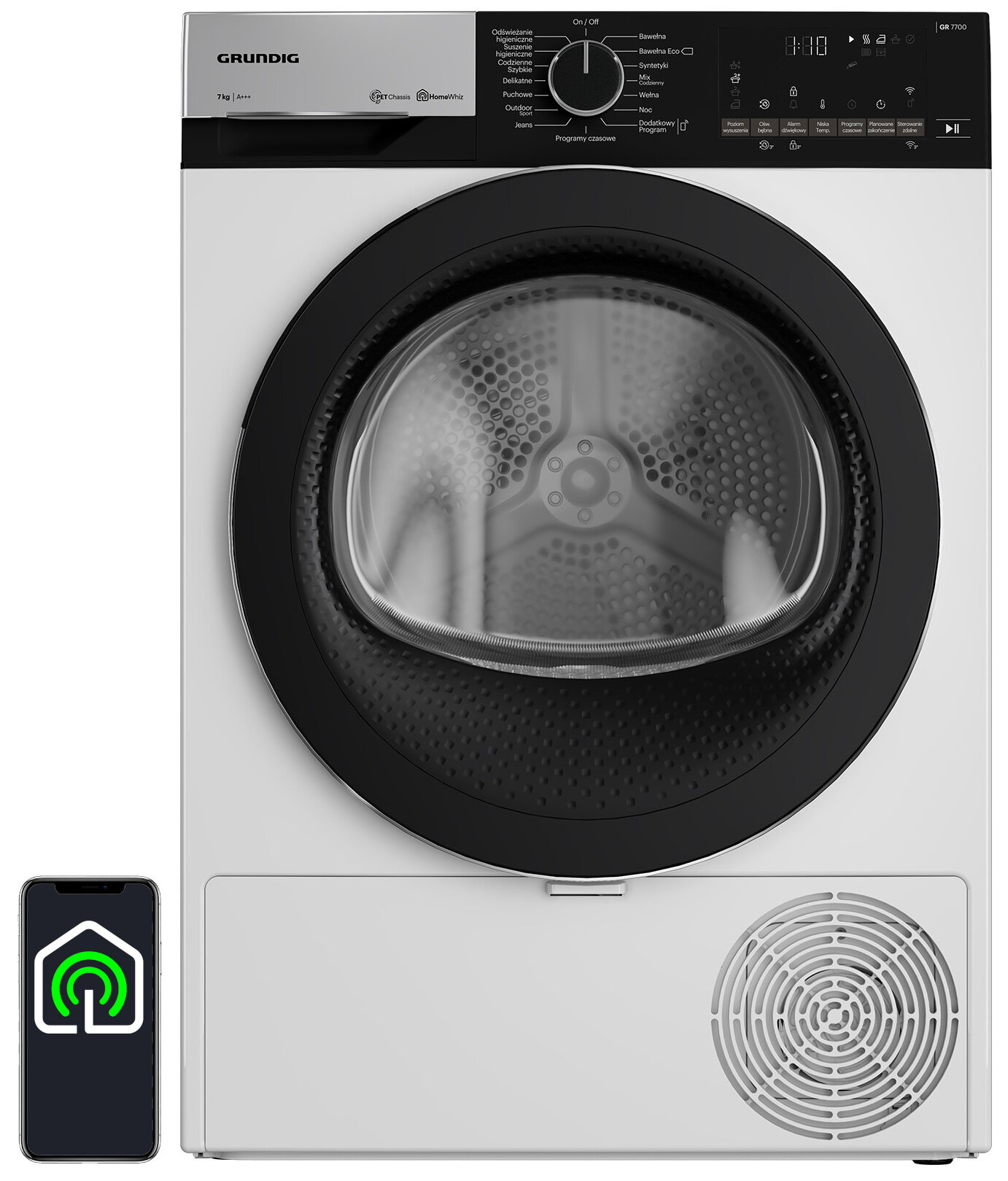 GRUNDIG GT76724WBPB 7kg Silnik inwerterowy Program noc Slim Suszarka ...