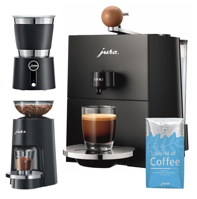 JURA Ono 15505 Czarny + Młynek do kawy JURA Professional Aroma Grinder 25048 Czarny + Spieniacz ...