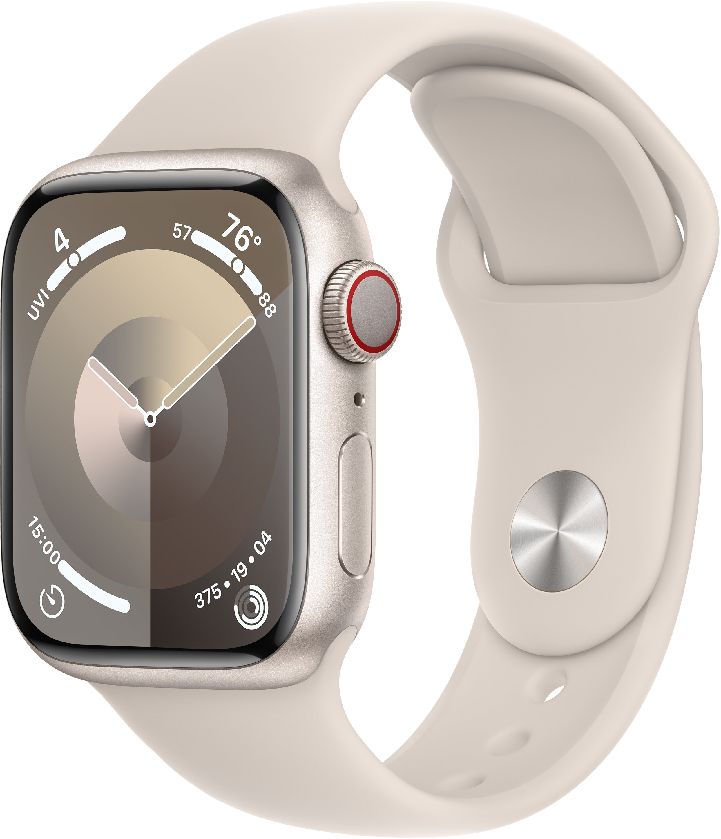 APPLE Watch 9 GPS + Cellular 41mm koperta z aluminium (księżycowa poświata) + pasek sportowy ...