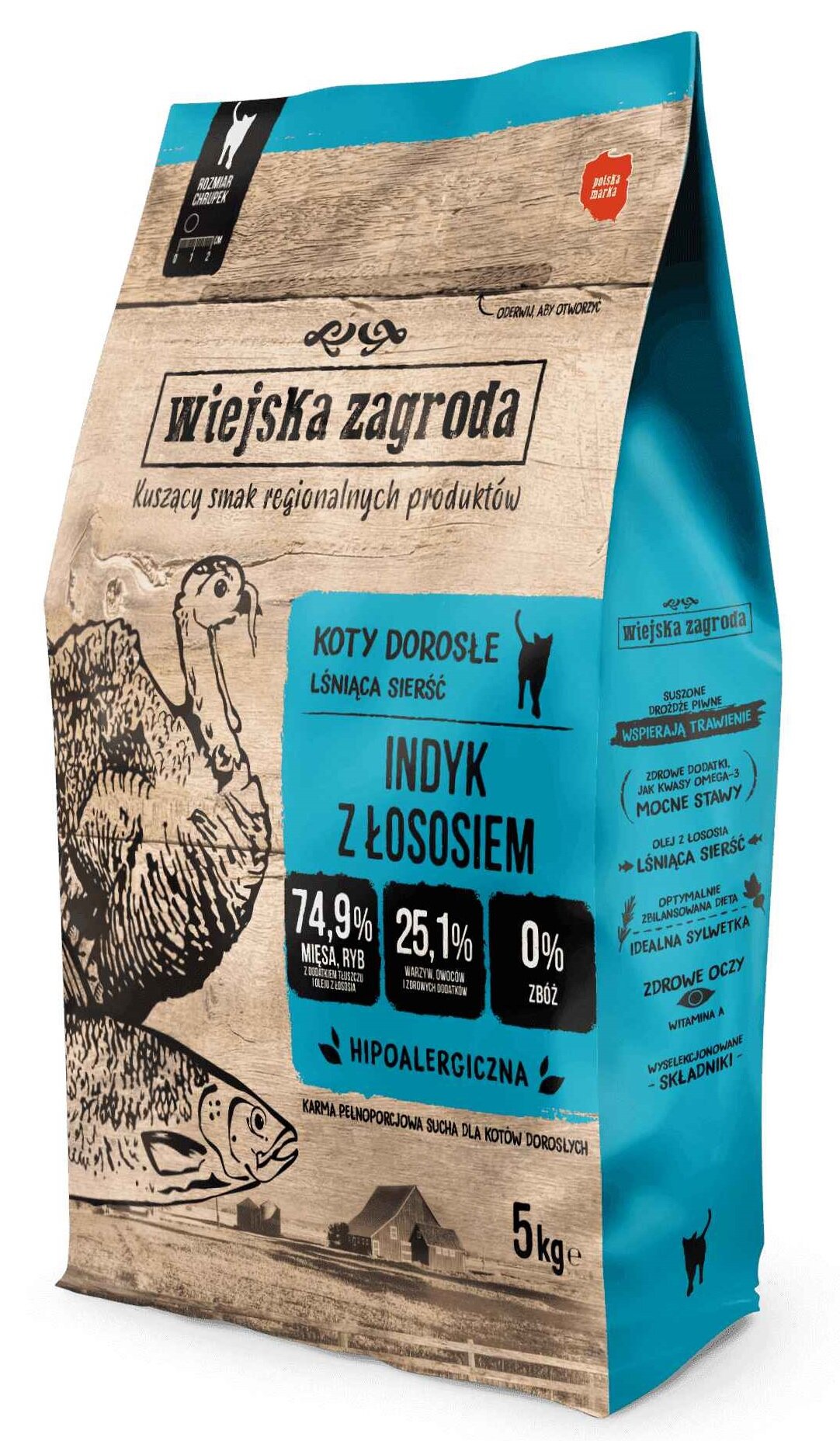 WIEJSKA ZAGRODA Indyk z łososiem 5 kg Karma dla kota - niskie ceny i ...