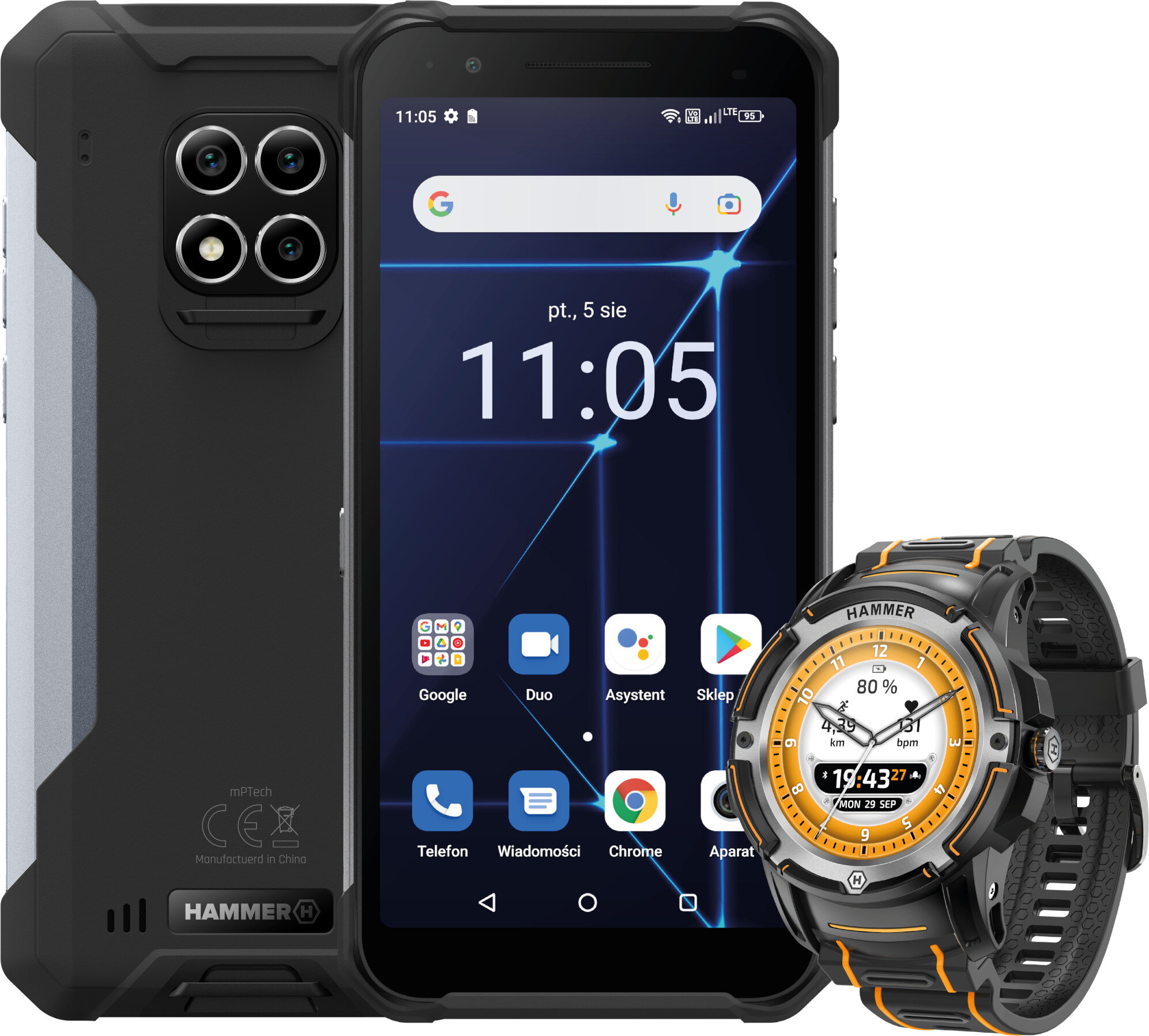 MYPHONE Hammer Construction 6/128GB 6" Czarny + Smartwatch HAMMER Watch Plus Smartfon - niskie ...