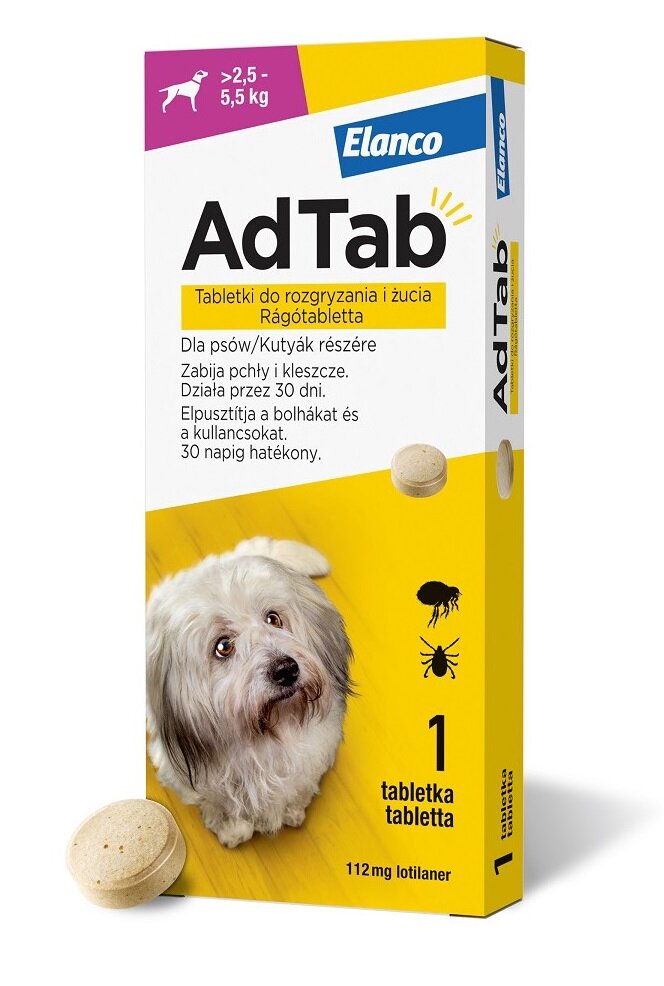 ELANCO Adtab (2.5 - 5.5 kg) Tabletka przeciw pchłom i kleszczom ...